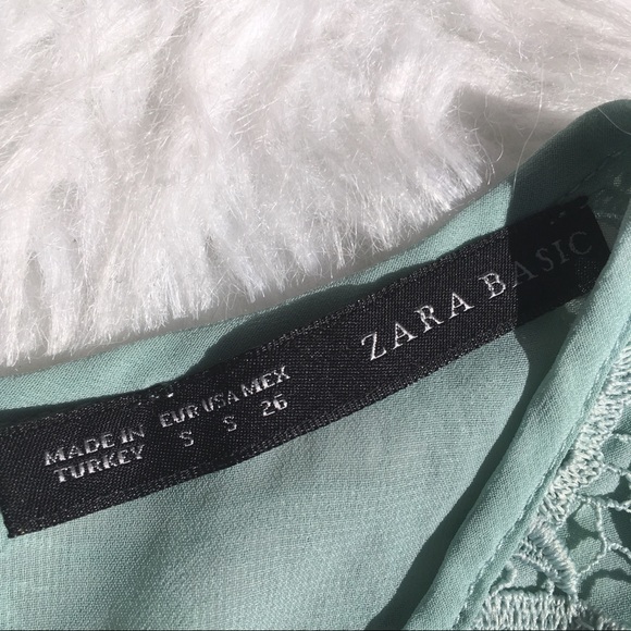 Zara | Tops | Zara Basic Turquoise Lace Short Sleeve Top | Poshmark